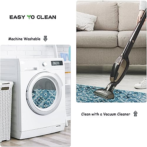 Moynesa Boho 3x5 Area Rug, Modern Washable Teal Kitchen Rugs Non-Slip Entry Throw Rug Laundry Room Rugs Faux Wool Mat Low-Pile Floor Carpet for Entrance Living Room Bedroom Dining