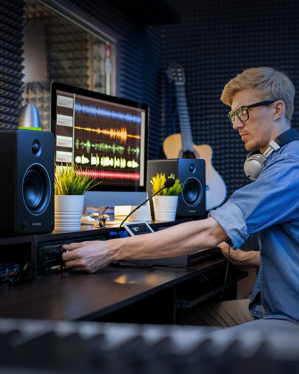 Donner Studio Audio Monitor, Wireless Active Bookshelf Speakers with AptX-HD Bluetooth 5.0, Stereo Speakers with Equalizer Editor, TRS/RCA/AUX/USB-C Input, 24bit DAC, Rarity-40