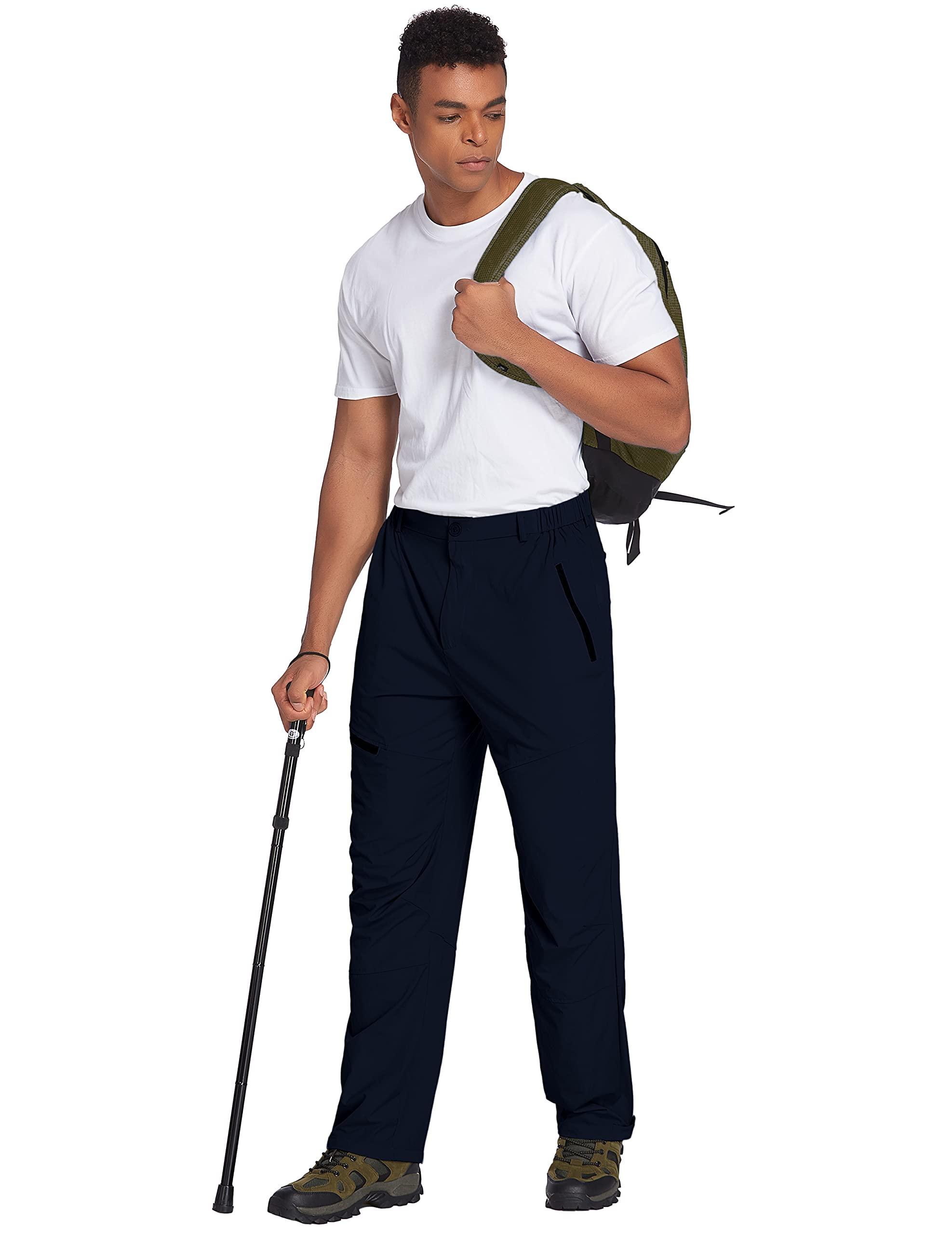 COOFANDY Men's Outdoor Hiking Pants Breathable Lightweight Quick Dry Running Pants Zipper Pockets Navy Blue