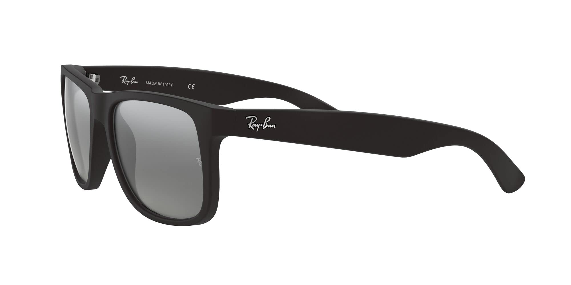 Ray-Ban RB4165 Justin Rectangular Sunglasses, Rubber Black/Grey Mirrored Silver, 51 mm
