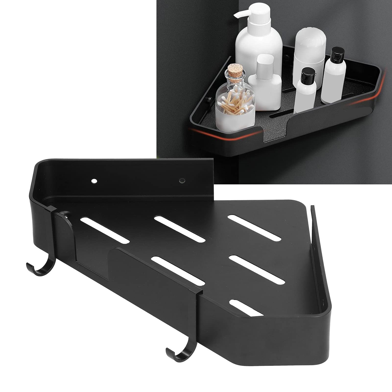 Hilitand Bathroom Corner Rack, Wall Mounted EuropeanStyle Black Space Aluminum Shower Corner Shelf Single Layer Storage Rack for Bathroom, Shelf Baskets