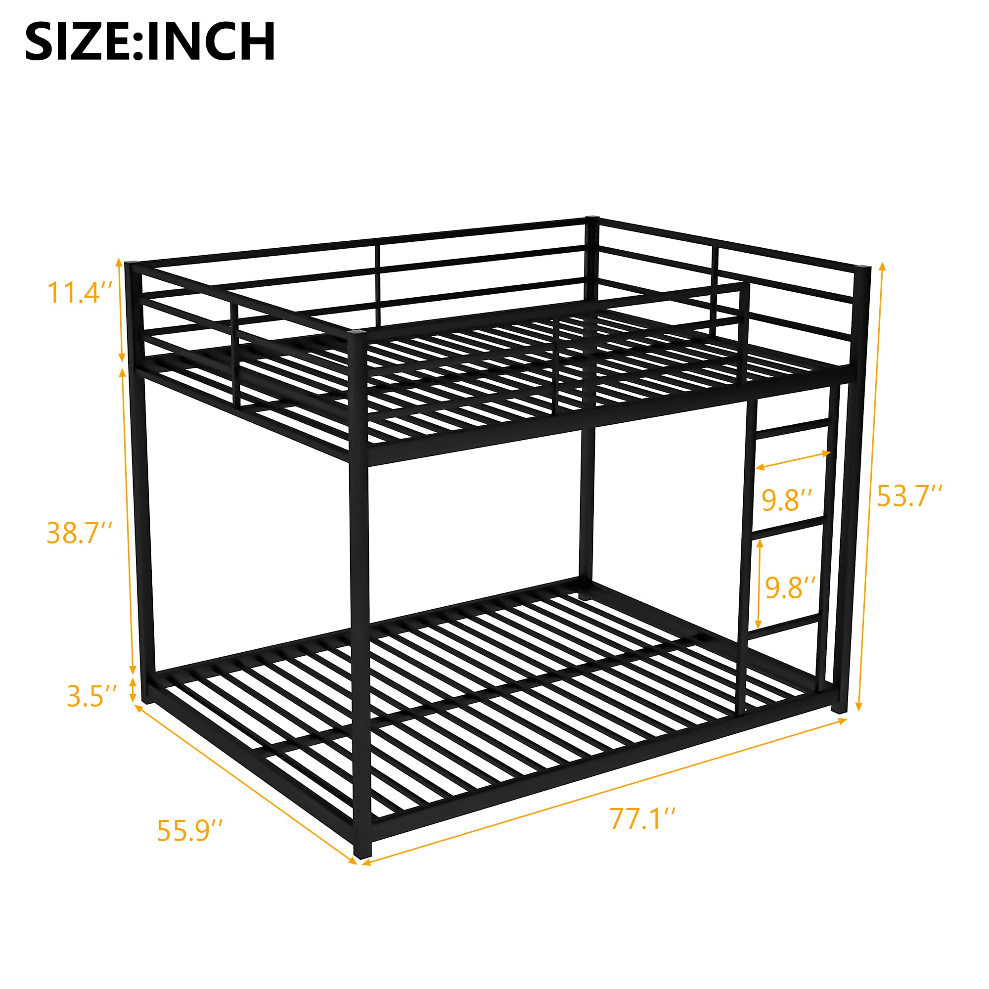 CNANXU Full Over Full Bunk Bed,Heavy Duty Metal Bunk Bed Frame with Ladder & Guardrail for Kids Bedroom,No Box Spring Required,Black
