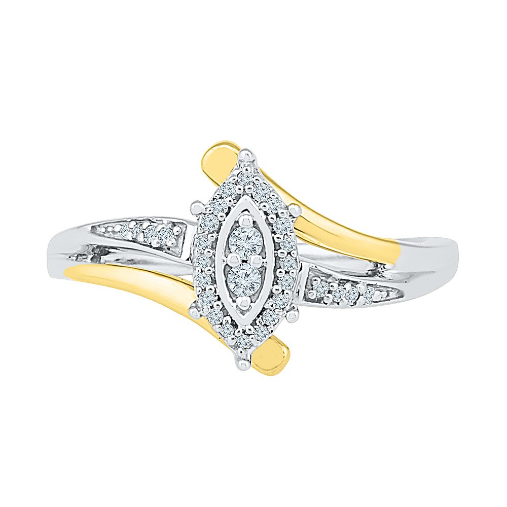 DGOLD Sterling Silver & 10KT Two Tone White Round Diamond Fashion Ring