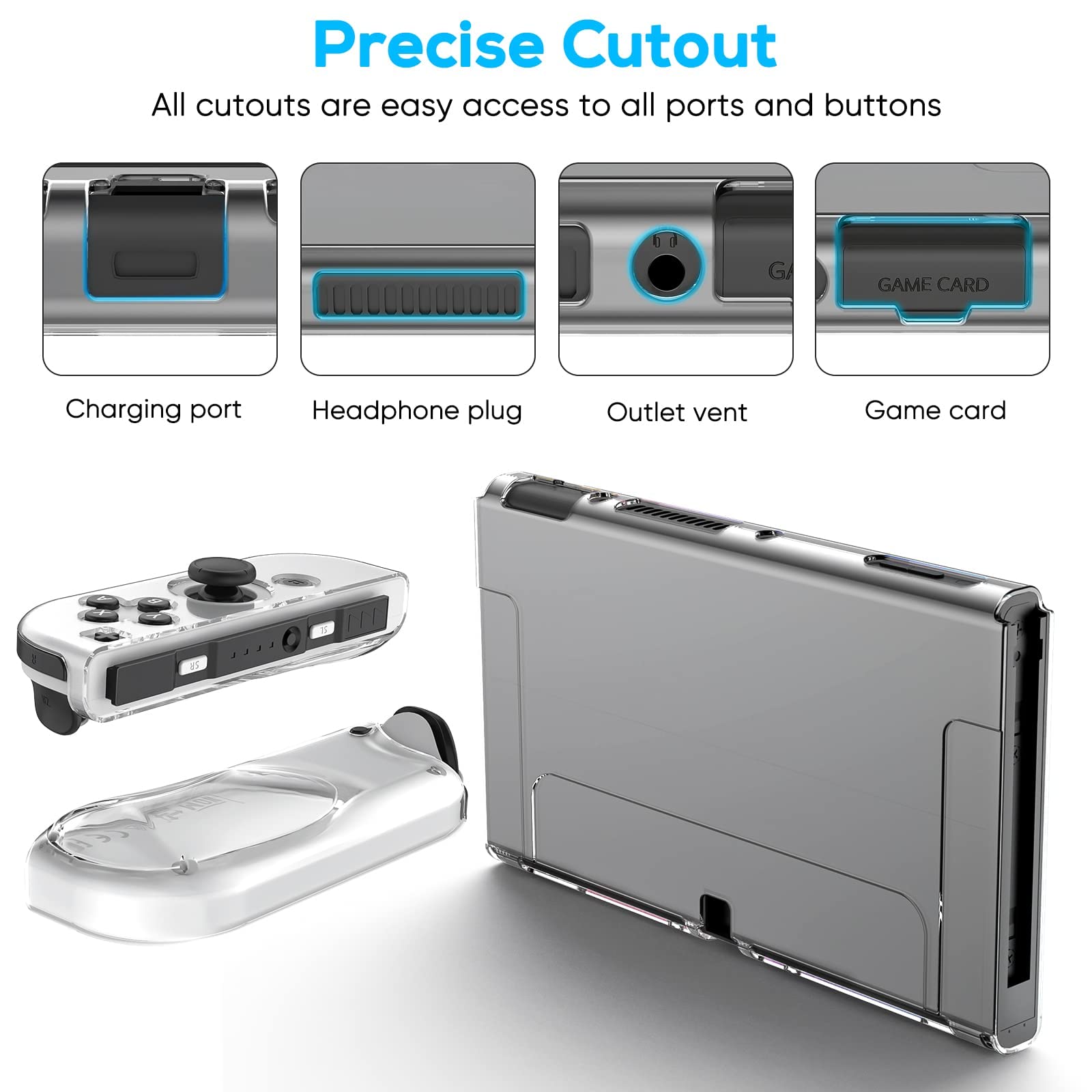 Dockable Protective Case for Nintendo Switch OLED Model - 3in1 Soft TPU Clear Case Cover for Joycon and OLED Switch Console, Accessories Bundle with Tempered Glass Screen Protector 8 Thumbstick Caps
