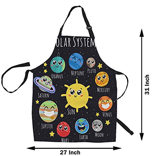 HGOD DESIGNS Space Kitchen Apron,Cute Solar System Sun Moon Pluto And Planets On Space Bib Aprons For Home Cooking Gardening Adjustable Neck for Women men,Adult Size