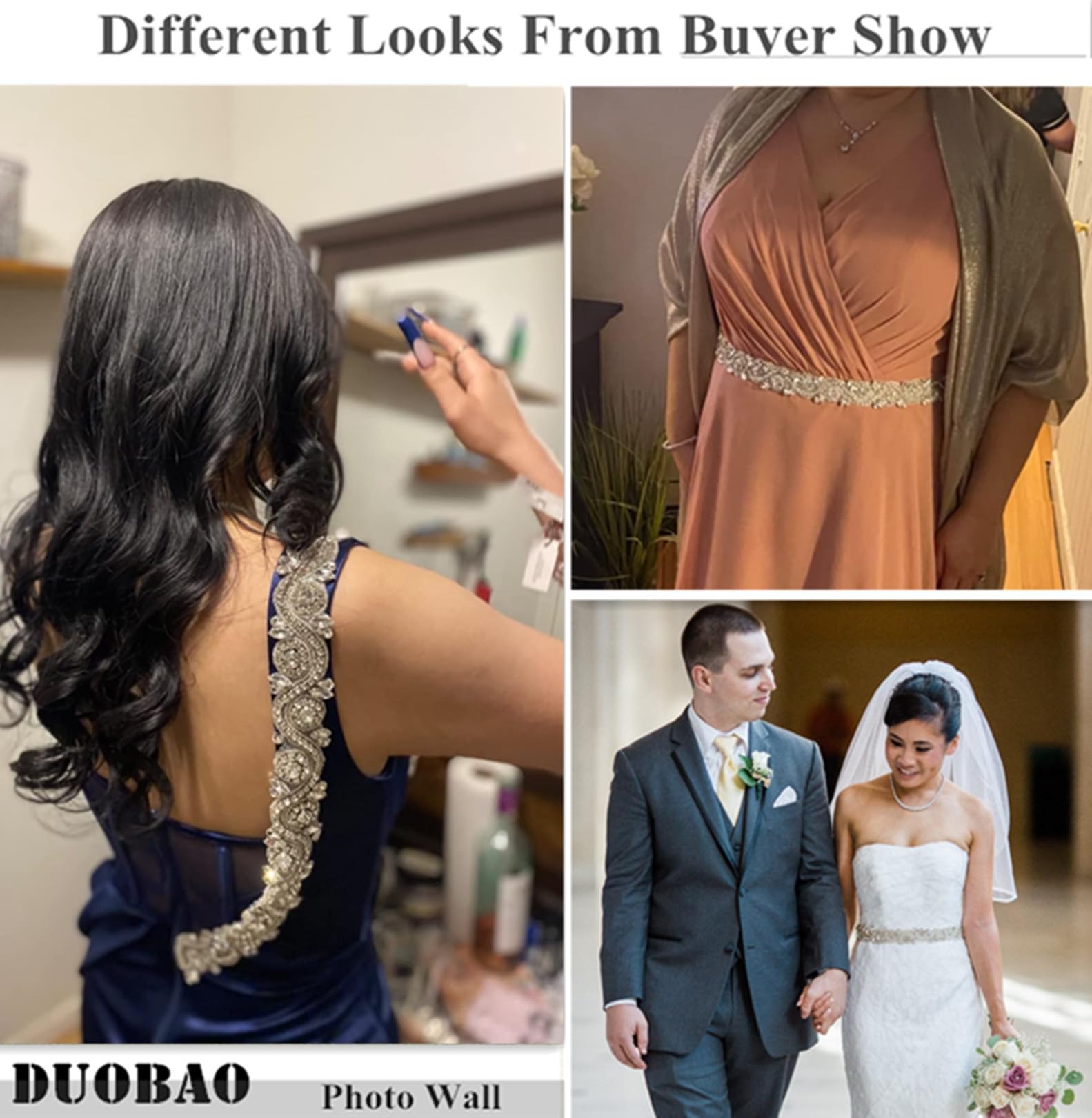 DUOBAO Wedding Belt Rhinestone Applique Crystal Rhinestone Trim 1 Yard Wedding Dress Belt Girls Beaded Sash Belt Silver