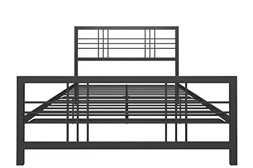 DHP Arcadia Black Metal Platform Bed with Modern Industrial Style Headboard and Footboard, Adjustable Base Height for Underbed Storage, No Box Spring Needed, Queen