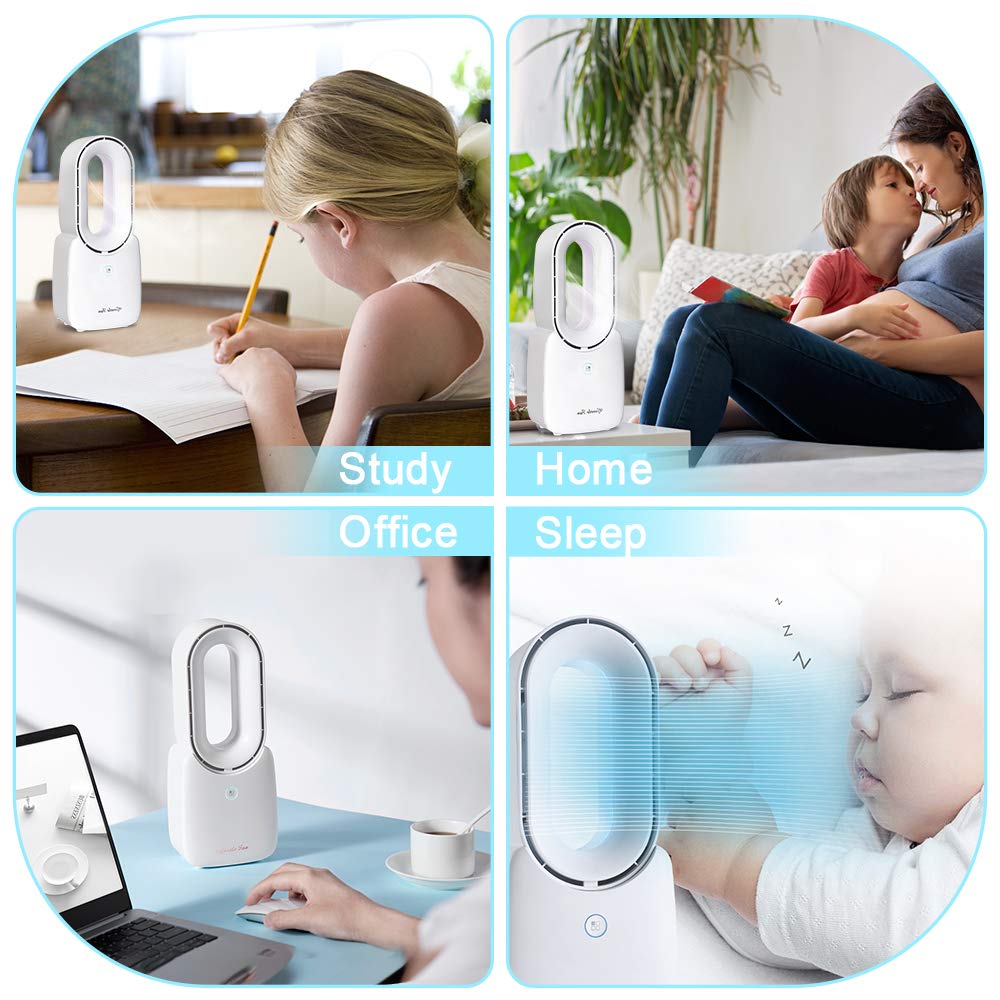 CONBOLA Desk Fan, 11.8 Inch Portable Bladeless Fan Small Table Fan Air Cooler, Rechargeable Touch Control Breeze Quiet Fan for Office Bedroom
