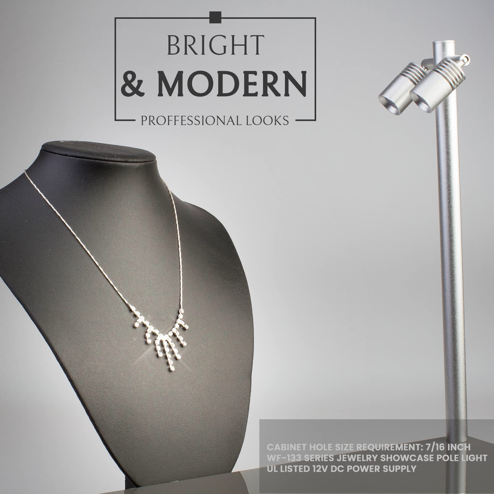 LEDupdates 2pcs JEWELRY SHOWCASE LED POLE LIGHT Stem MODEL WF133 Silver 11 INCH for display, trade show, museum and retail stores (6000K pure white)