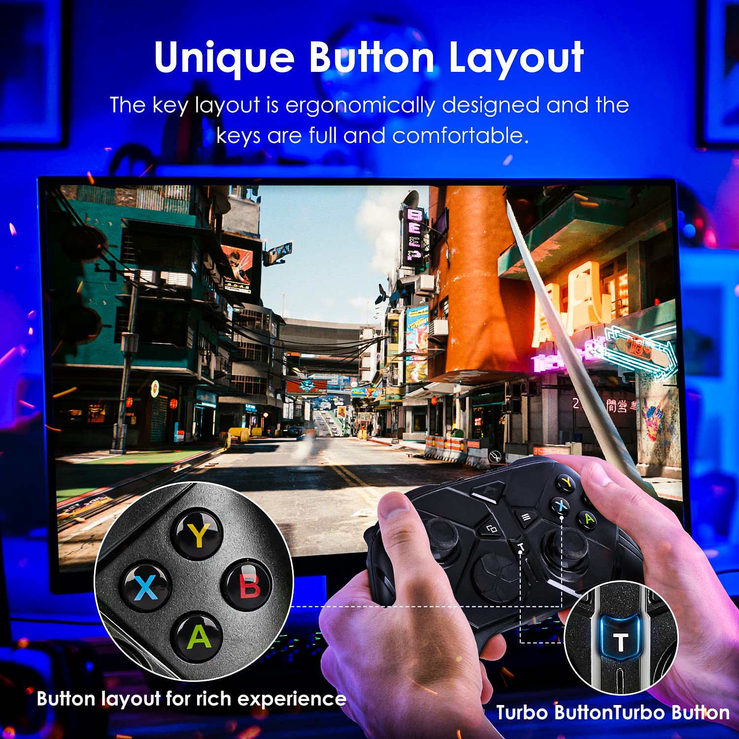Gina Joyfurno Wireless Controller, Game Controller Compatible with Xbox ONE/ONE X/S, Xbox Series X/S, PS3, PC-Windows 7/8/10/11, Gamepad Built-in Dual Vibration, 2.4GHz Connection (Programmable-Blue)