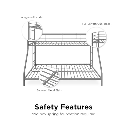 DHP Junior Small Space Bunk Bed for Kids, Twin/Full, Silver