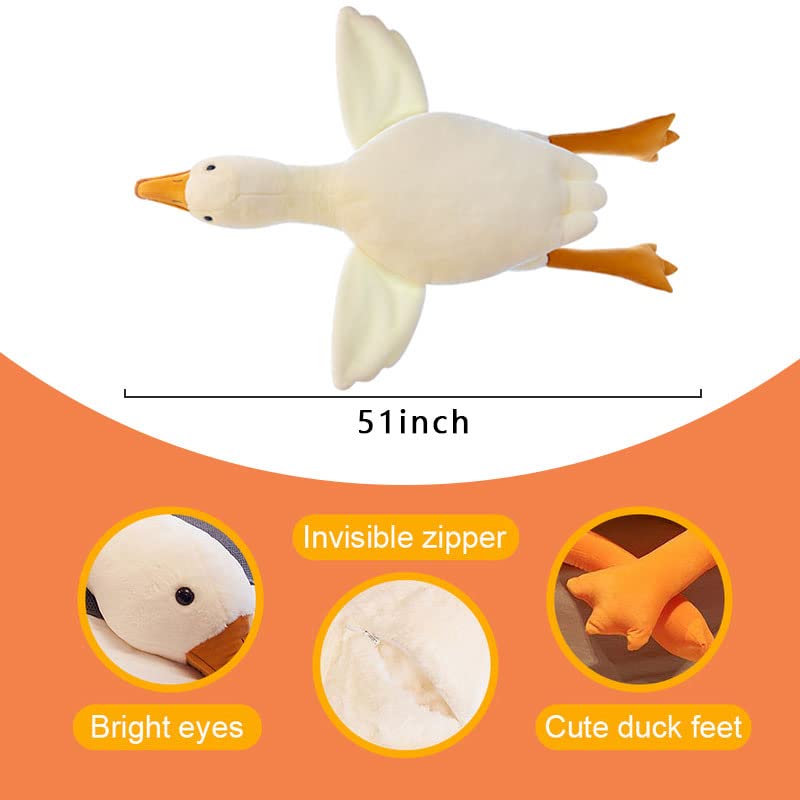 FOXHORSE 51-inch Great White Goose Stuffed Plush Toy - Soft Anxiety Throw Pillow for Kids & Adults
