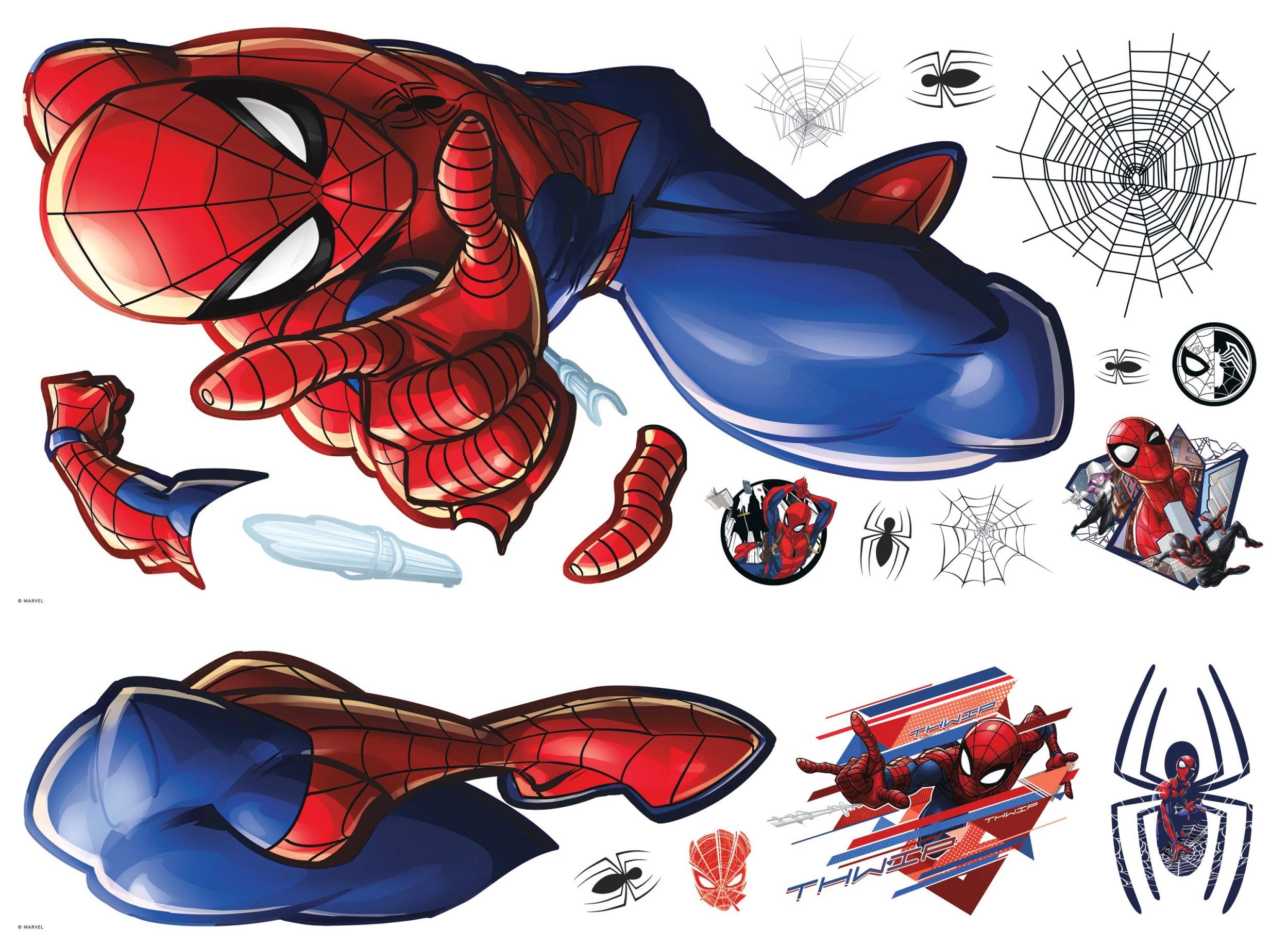 RoomMates RMK4234GM Spider-Man Peel and Stick Wall Decals, 27.36 inches x 33.61 inches, Blue, red, Black