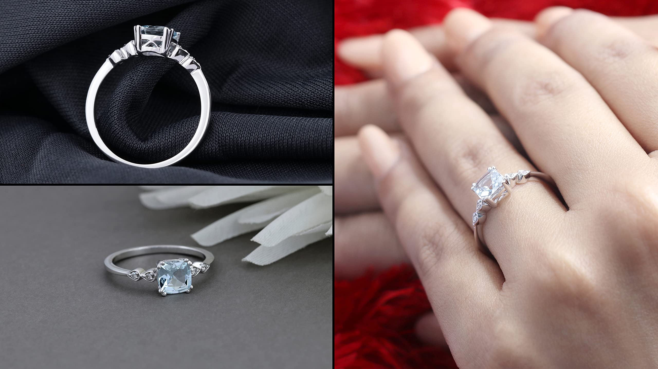 Dazzlingrock Collection 6X6 mm Cushion Aquamarine & Round White Diamond Women Vintage Traditional Classic Engagement Ring | 10K White Gold, Size 7