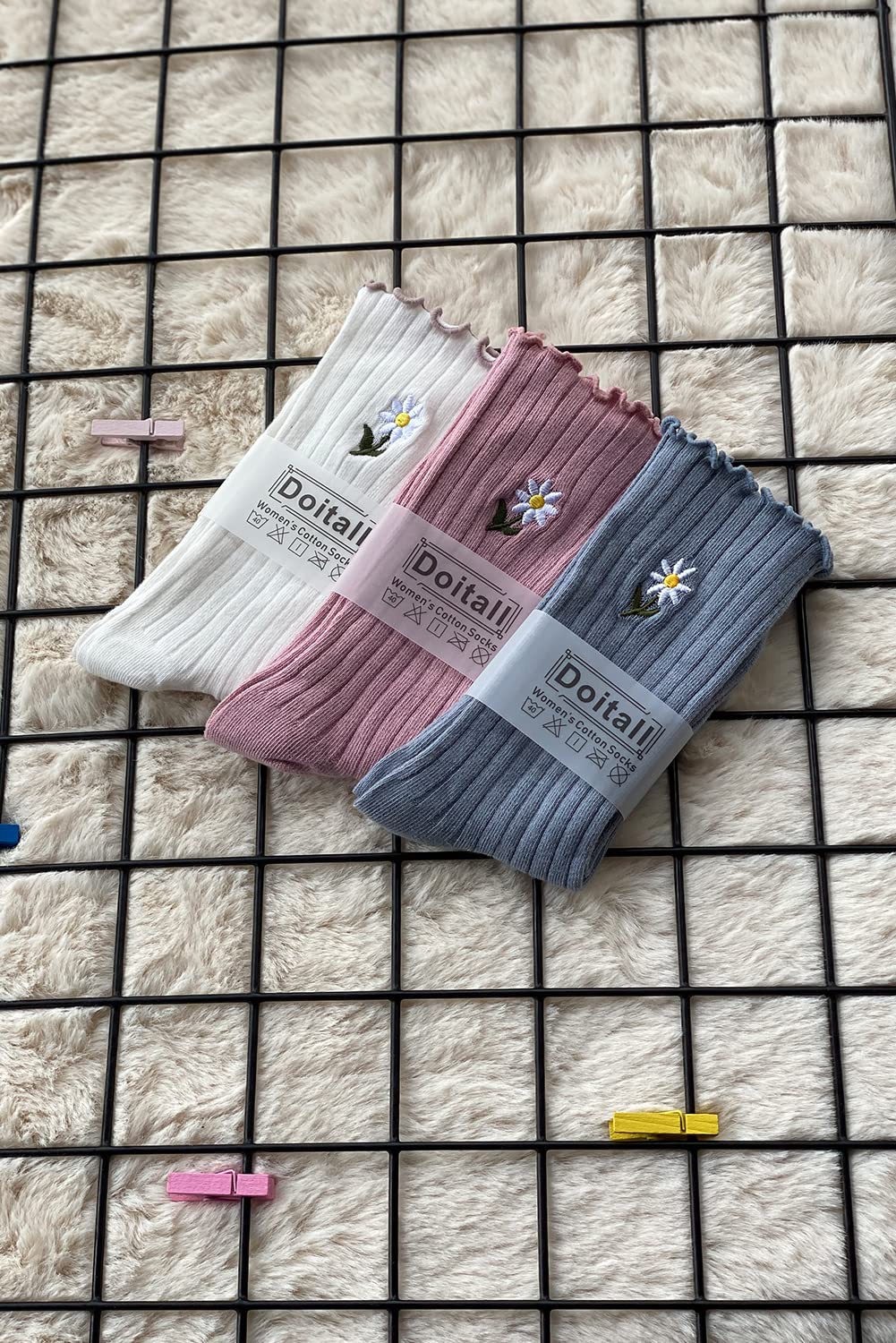 Doitall Crew Socks for Women Ruffle Socks Womens Slouch Cute Dress Socks Black Socks US 5-9
