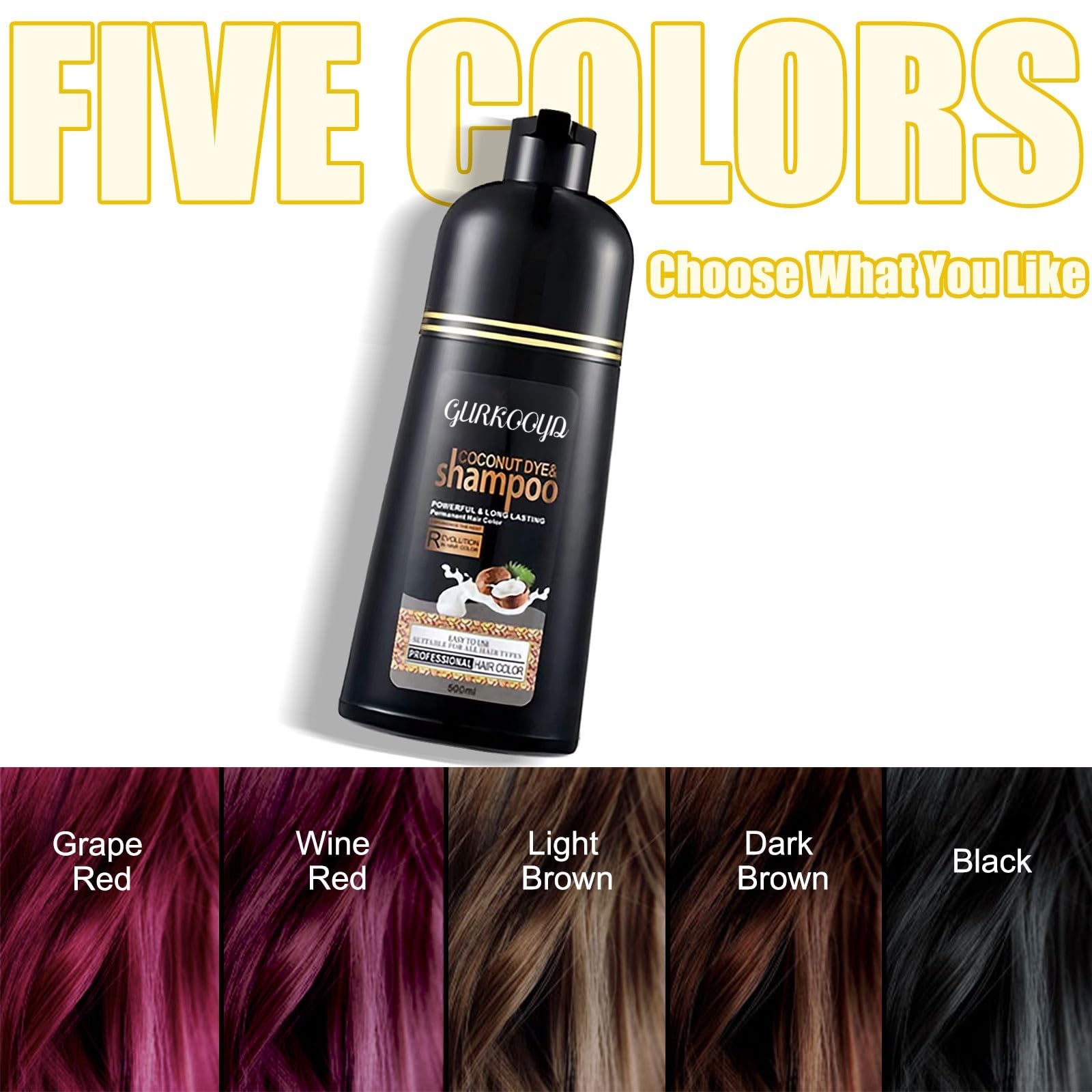 GURKOOYD Black Hair Dye Shampoo,Jet Black Hair Dye Permanent,Champoo Tinte Para Aclarar El Pelo Oscuro Platinado Matizador(Black)