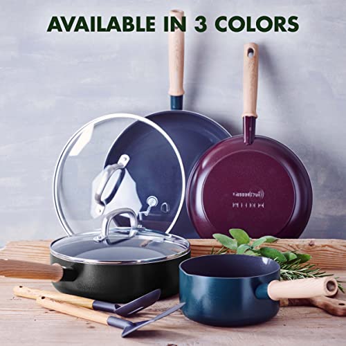 GreenPan Hudson Healthy Ceramic Nonstick, 9.5" and 11" Frying Pan Skillet Set, Vintage Wood Inspired Handle, PFAS-Free, Dishwasher Safe, Merlot Red