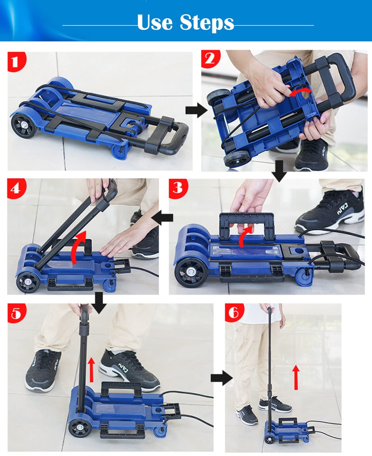 Hand Truck Folding Ultility Cart 55.1lbs Maximum Load Heavy-Duty Luggage Cart Foldable Cart with Telescoping Handle and 2 Rubber Wheels for Travel Moving and Office Use