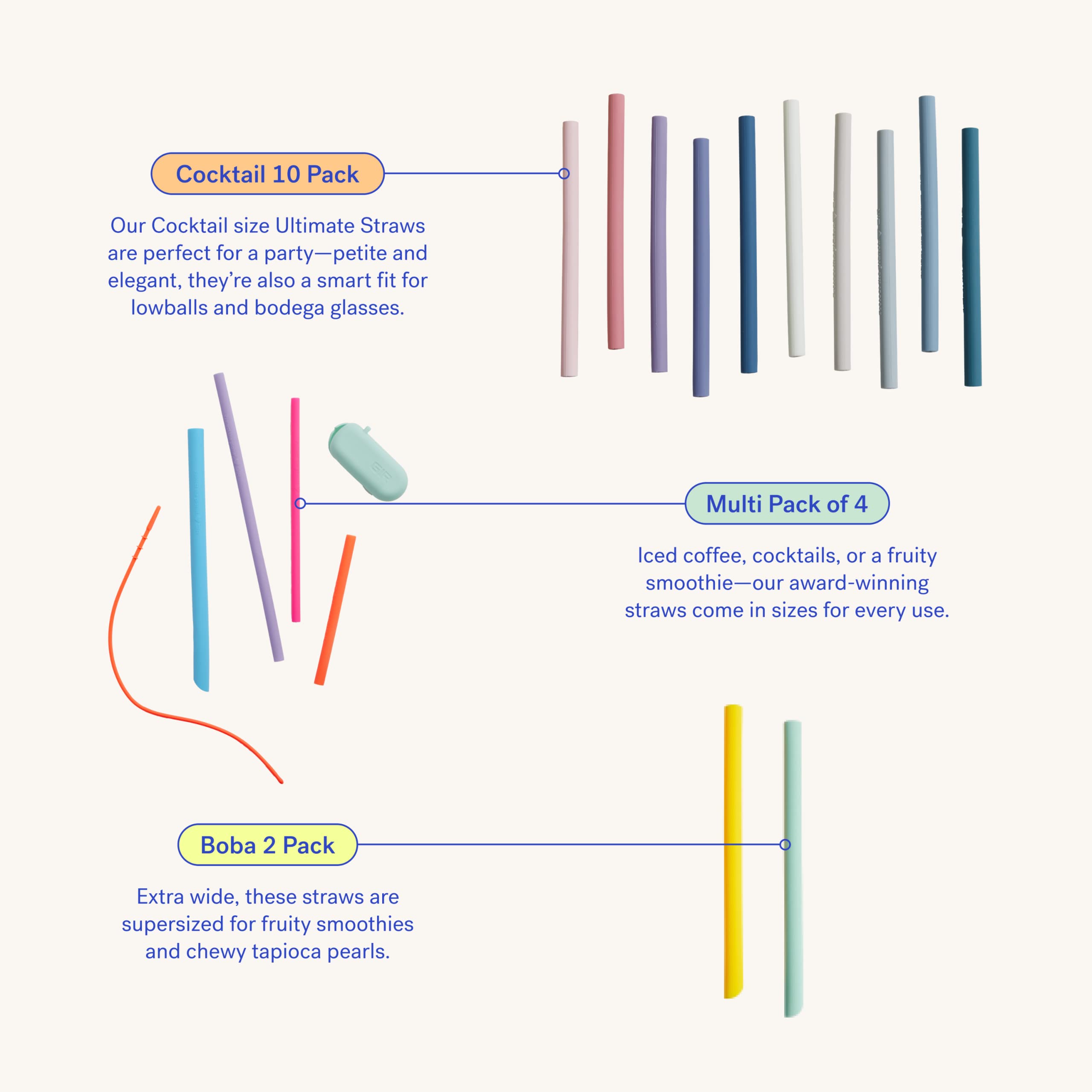 GIR: Get It Right | Extra Wide Reusable Straws for Smoothies, Boba Tea + Milkshakes | Great for Hot + Cold Drinks |, Sunny, 2-Pack, 2 Count