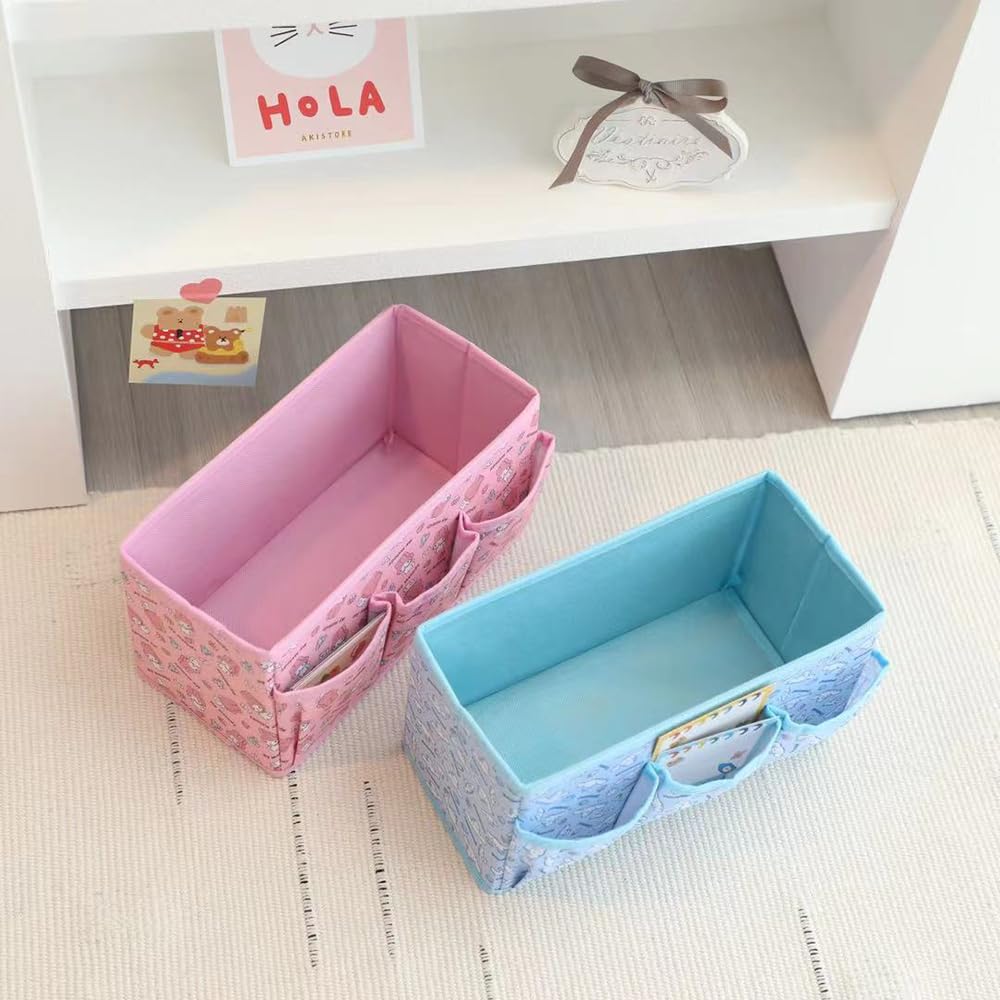 Kawaii Collapsible Storage Bin, Cute 4 Grids Storage Box Makeup Holder Office Desk Organizer Room Decor for lipstick,makeup brush,hair accessories...