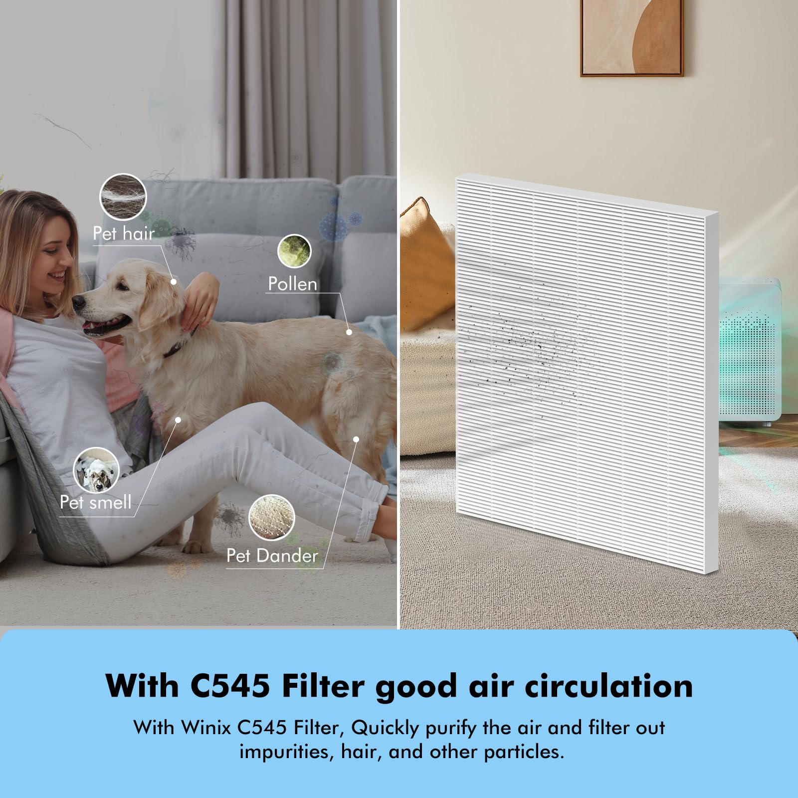 FFAC C545 HEPA Replacement Filter Compatible with Winix C545 Air Purifier, for Winix C545 Replacement Filter, Part# 1712-0096-00 and 2522-0058-00, 2 H13 True HEPA Filter & 8 Activated Carbon Filters