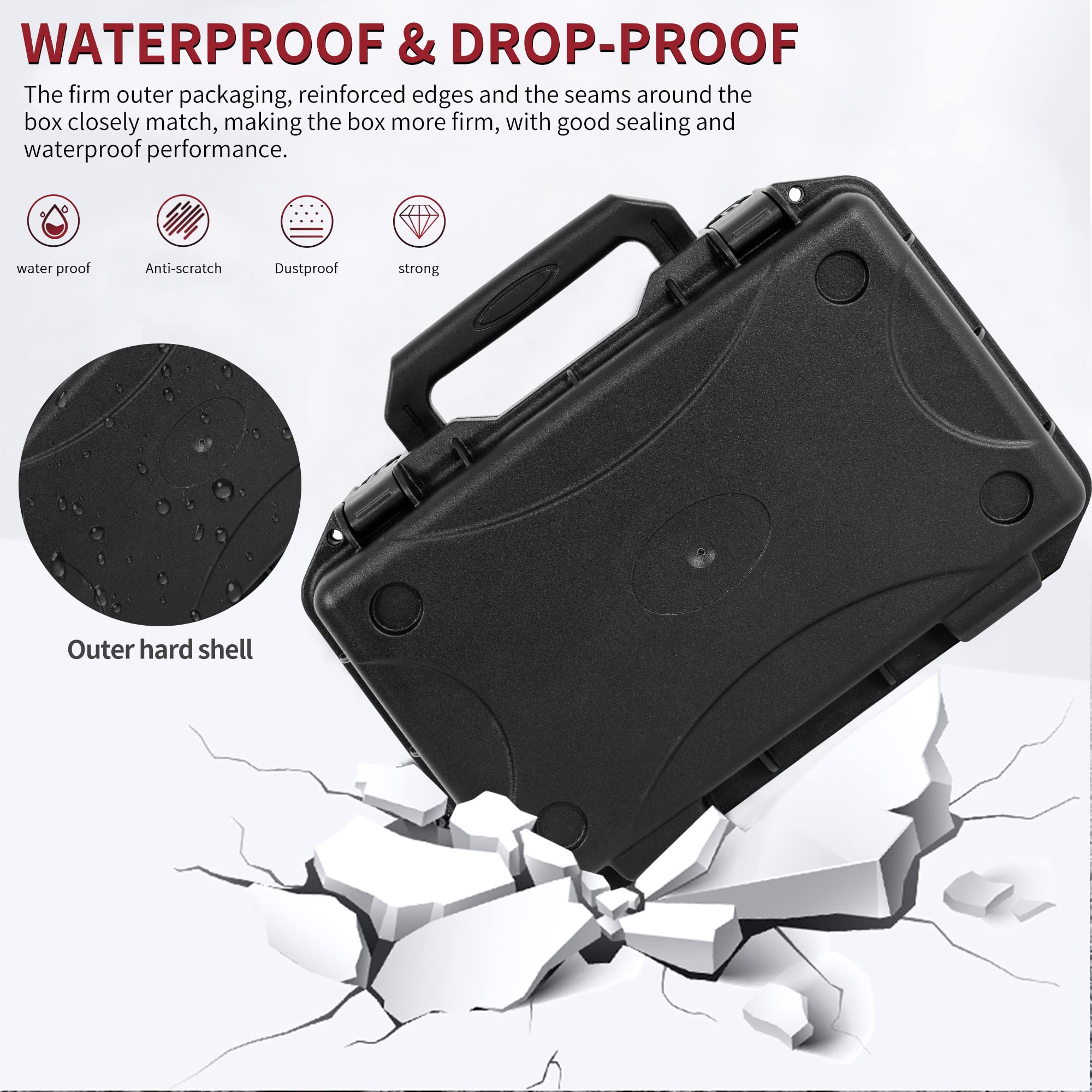 Hard Carrying Case with Customizable Foam, TORIBIO Portable Protector Travel Case, Portable Storage Case Waterproof and Anti-fall for Travel Outing
