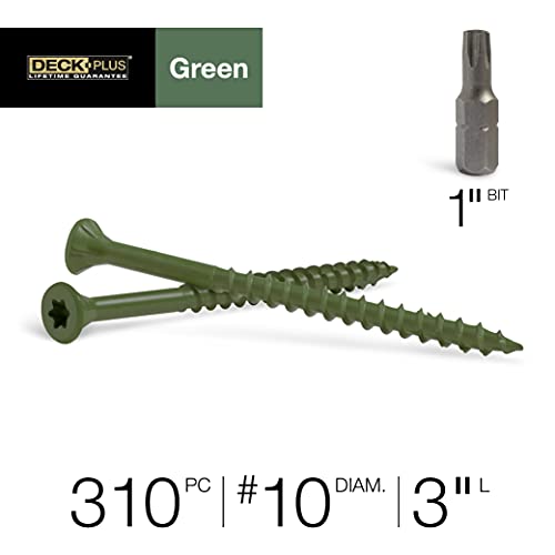 Deck Plus Deck Screws, 10 x 3" Self Drilling Screws, Green, 5 lb Box, Rust Resistant, T25 Star Bit