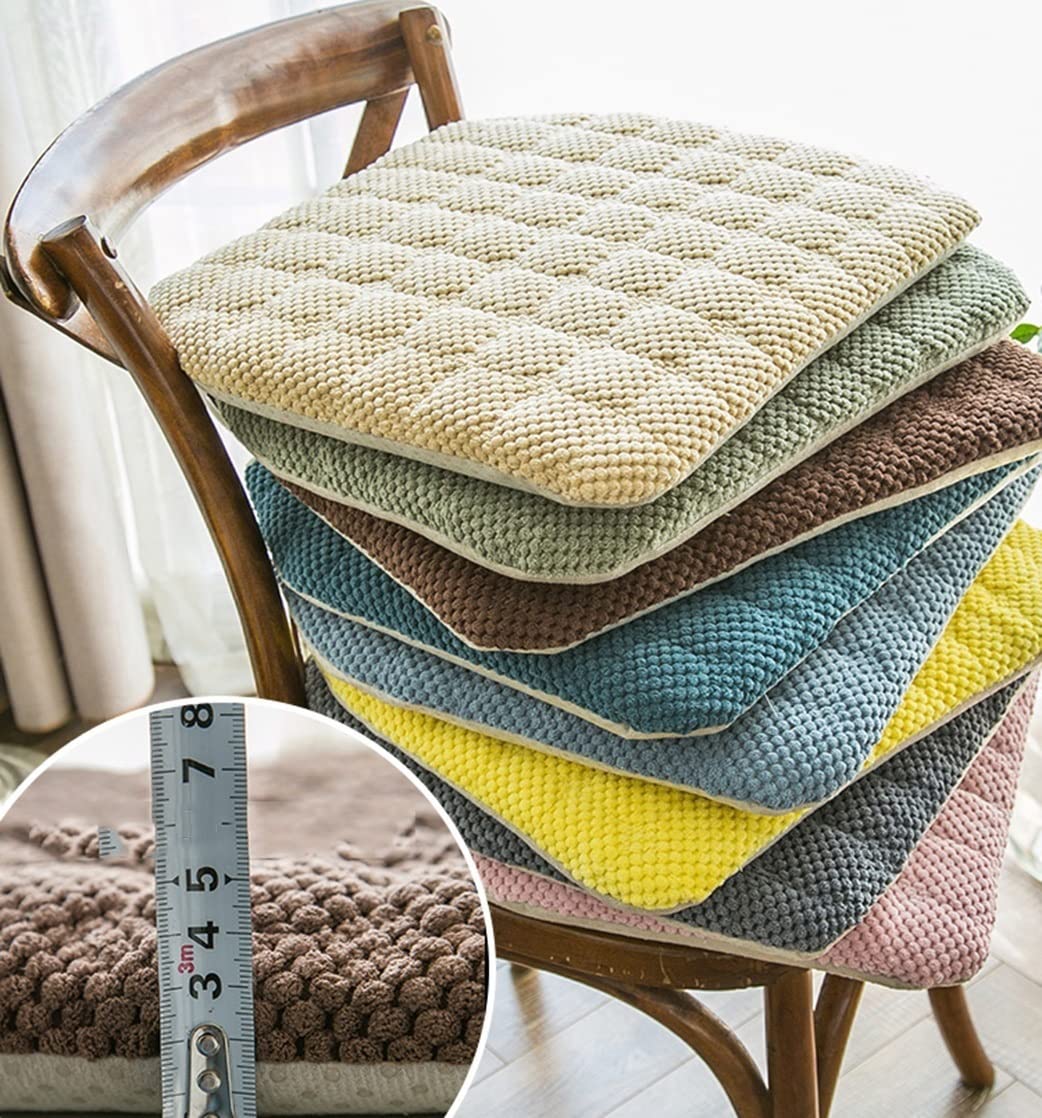 ETULLE 1/2/4 Packs Chair Cushion Solid Color Dining Chair Pad with Ties, Kitchen Non-Slip Chair Pad Soft Seat Cushion with Machine Washable Cover (Color : Coffee, Size : Set of 4)