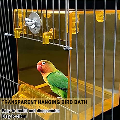 kathson Parrot Bath Box Hanging Bird Bathtub Tub Bath Acrylic No-Leakage Shower Box Bowl Cage Accessory for Small Pet Bird Parakeets Canary Cockatiel Budgies Lovebirds(Yellow)