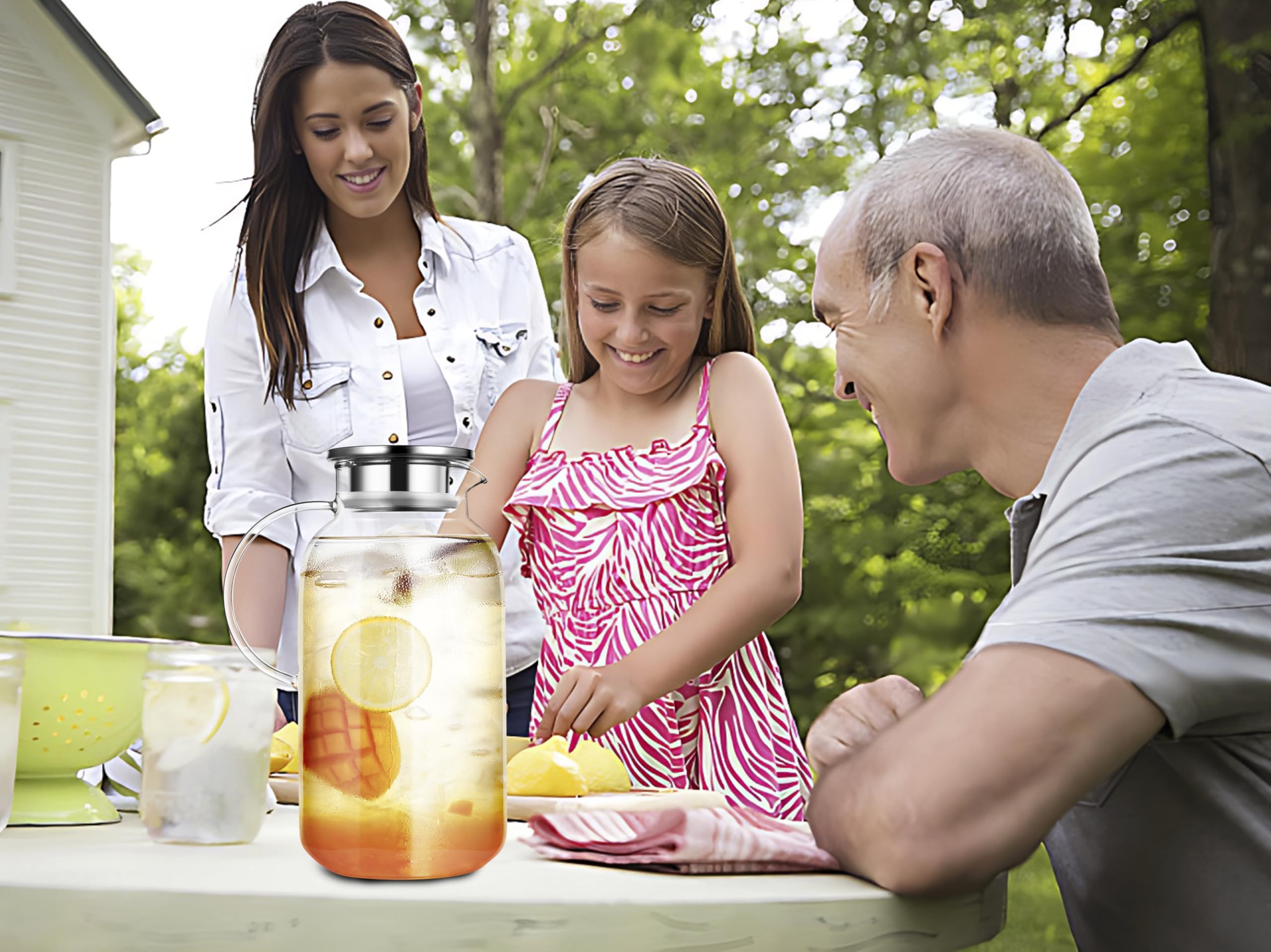 Glass Pitcher,85oz/2500ml Jug with Lid,Glass Carafe for Hot/Cold Water, Iced Tea Pitcher, Pitcher for Coffee