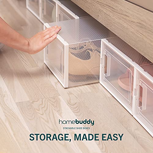 HomeBuddy Shoe Organizer for Closet - 6 Pack XL Shoe Storage Boxes Clear Plastic Stackable Bin, Boots, Sneaker Storage, Clear Shoe Boxes with Lids, Zapateras Organizer for Shoes, Closet Shoe Organizer