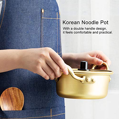 Noodles Pot, Pot, Korean Aluminum Yellow Noodle Cooker with Oxidized Coating Double Handle for Uniform Heating for Fast Heating(16cm)