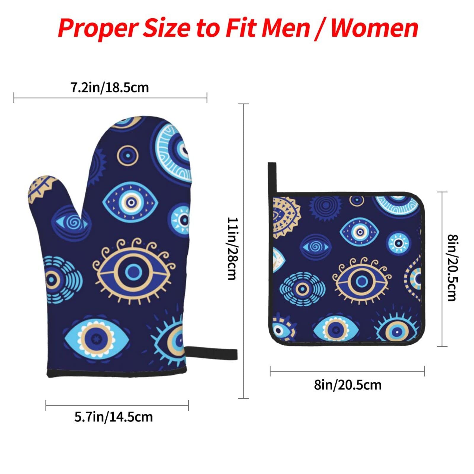 EZDNAGP 4pcs Oven Mitts and Pot Holders Sets Oven Kitchen Gloves Hot Pads for Cooking BBQ Baking Grilling - Magic Evil Eyes