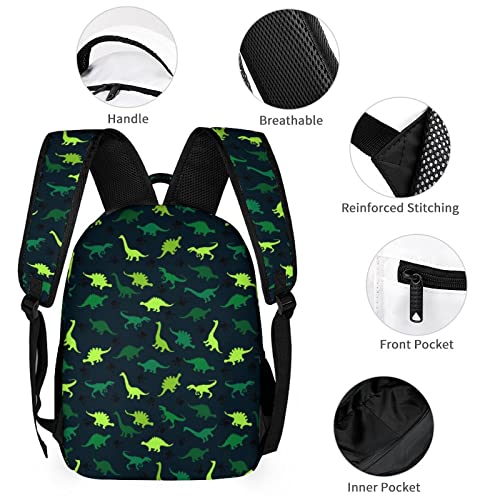 Mrokouay Custom Green Dinosaur School Backpack Set 3 IN 1 Personalized Add Your Name Backpack with Insulated Lunch Bag Pencil Case, Customized Lightweight Kids Bookbag Girls Boys Casual Daypack
