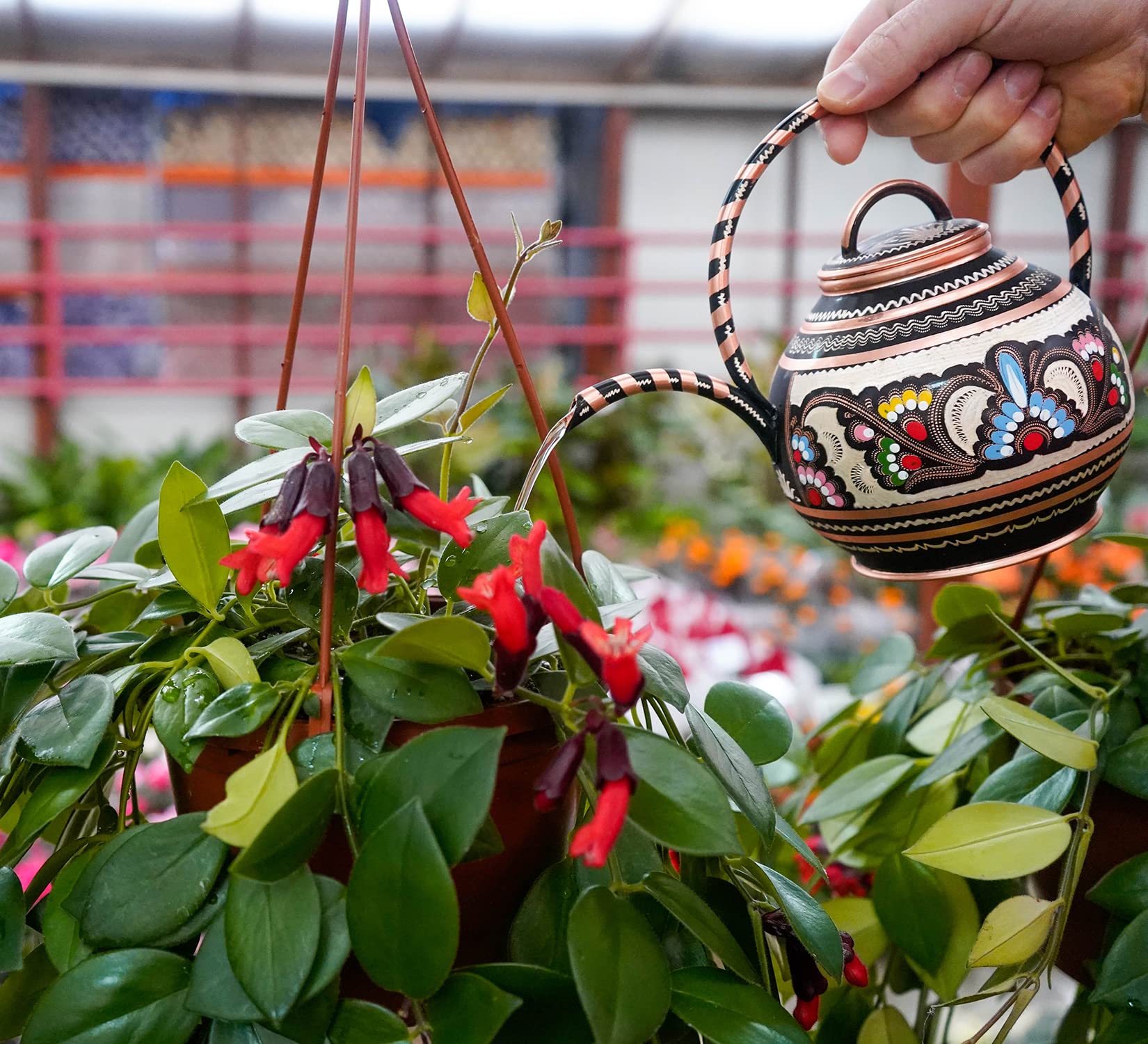 Gneric Copper Flower Watering Can,Pure Copper Pitcher,Handmade Copper Watering Pot,Mini Plant Watering Pot,Copper Watering Can for Flower (Patterned)
