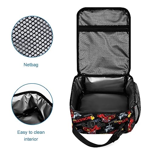 Mrokouay Custom 3Pcs Backpack Set Personalized Truck Car Red School Bag with Lunch Bag Box Pencil Case Customized Backpack for Student Teens