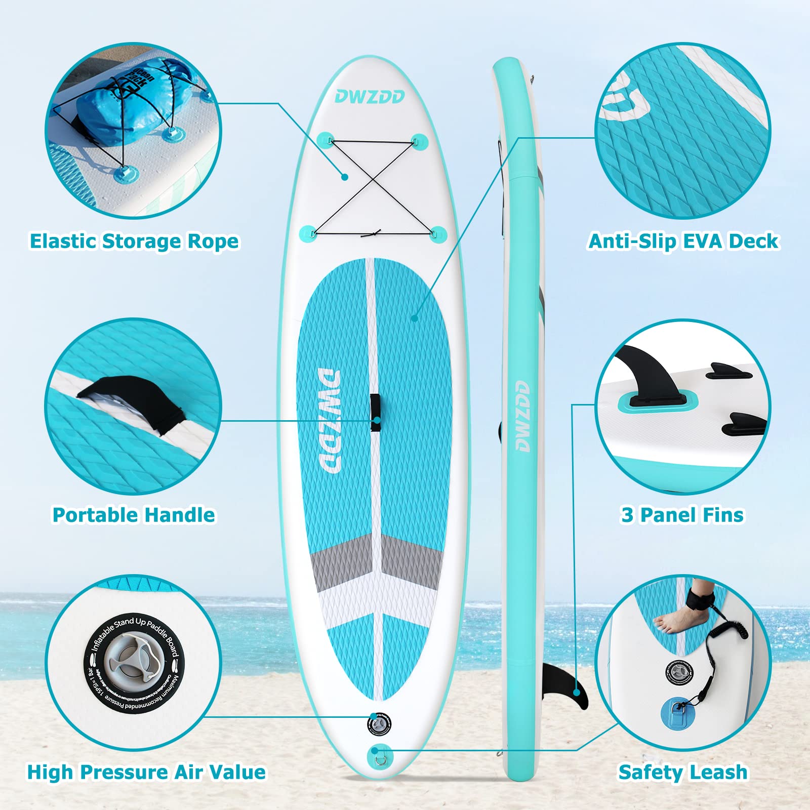 dwzdd Paddle Board, 10'6" x 32" x 6" Stand Up Paddleboard Inflatable with SUP Board Accessories, Adj Paddle,iSUP Backpack,Leash,Pump,Fins,Blow Up Paddle Board for Youth & Adult