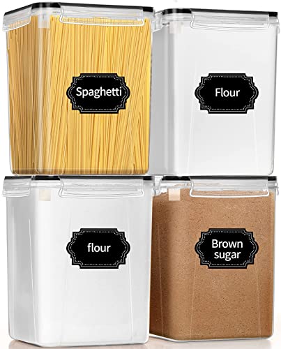 PRAKI Large Airtight Food Storage Containers 5.2L / 195oz, BPA Free, 4pcs Pantry Kitchen Organization Set for Flour, Sugar, Baking Supplies, Plastic Flour Container with 20 Labels & Maker