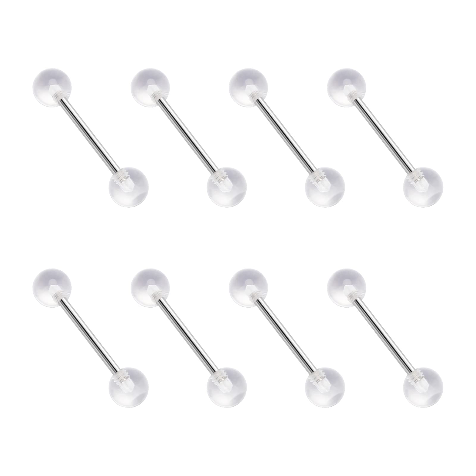 CrazyPiercing Transparent Acrylic Ball and Stainless Steel Bar Tongue ring 14G or Nipple Ring