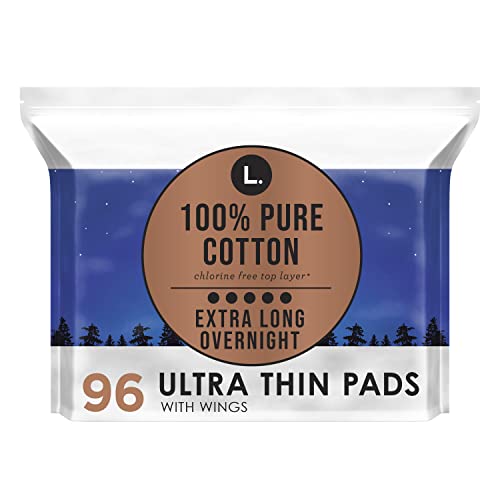 L. Chlorine Free Ultra Thin Overnight Absorbency Pads with Wings, 48 Count x 2 Packs (96 Count Total)