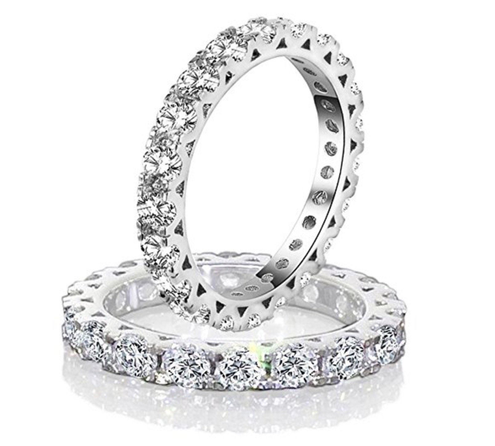 Diamonbella Realistic Simulated Diamond Hearts & Arrows Stackable Eternity Band Ring 3MM Width Solid 925 Silver R3MMB60