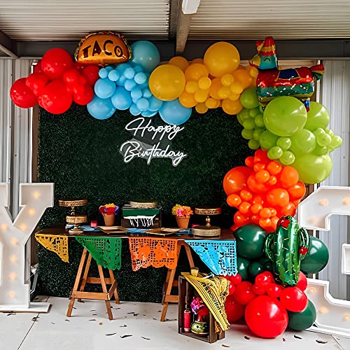Mexican Fiesta Party Decorations 168PCS Fiesta Balloon Garland Arch Kit Cactus Llama Taco Twosday Foil Balloons for Birthday Carnival Cinco De Mayo Taco Party Decorations