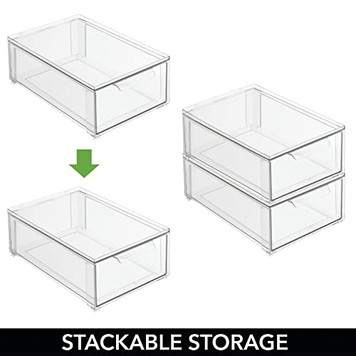 mDesign Plastic Stackable Bathroom Storage Organizer Bin with Pull Out Drawer for Cabinet, Vanity, Shelf, Cupboard, Cabinet, or Closet Organization - Lumiere Collection - 8 Pack - (Clear, 8 x 12 x 4)