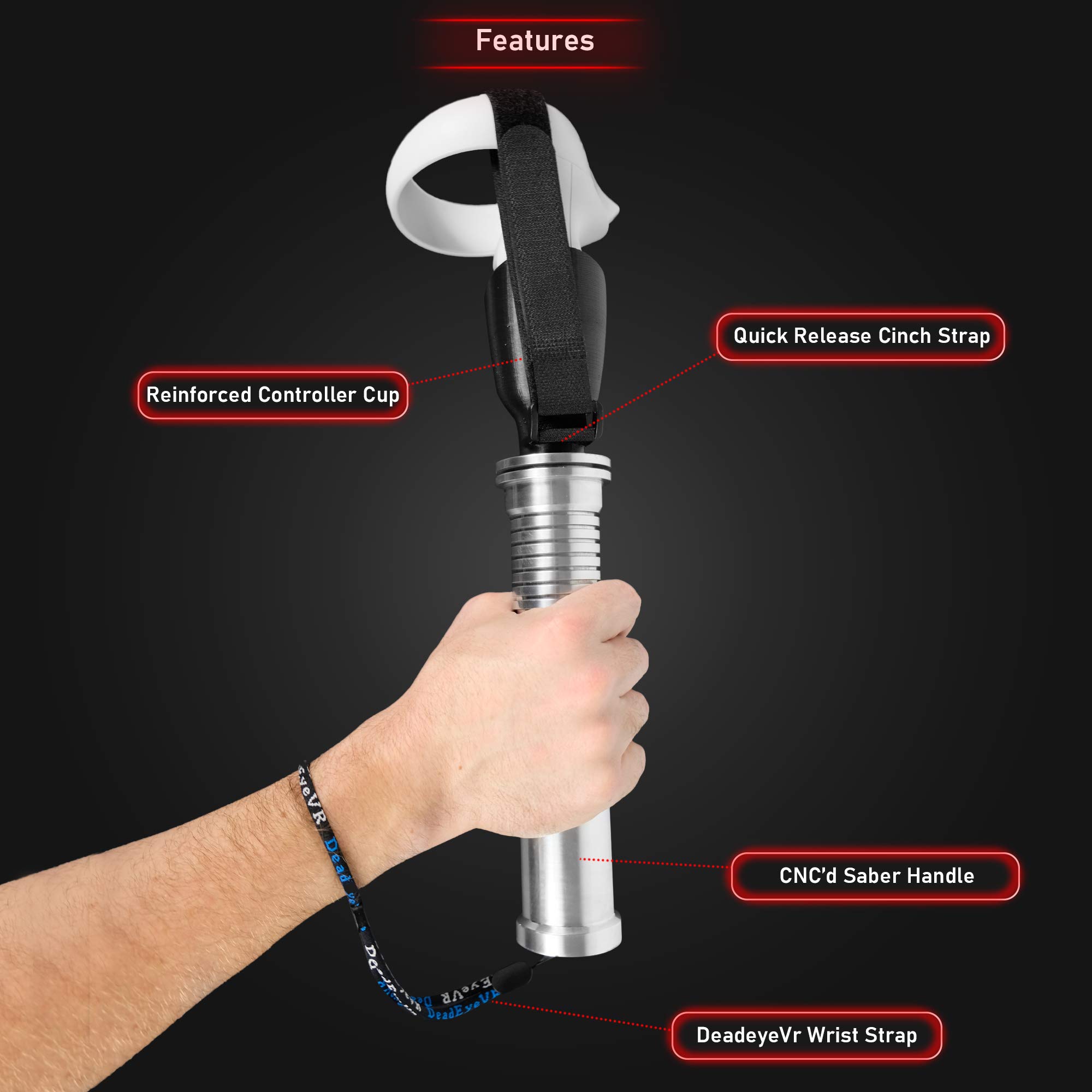 DeadEyeVR MasterSabers - CNC'd Aluminum Reinforced Saber Handles Hilts for Beat Saber - Rift S, Quest 1,and Quest 2 (Dual)