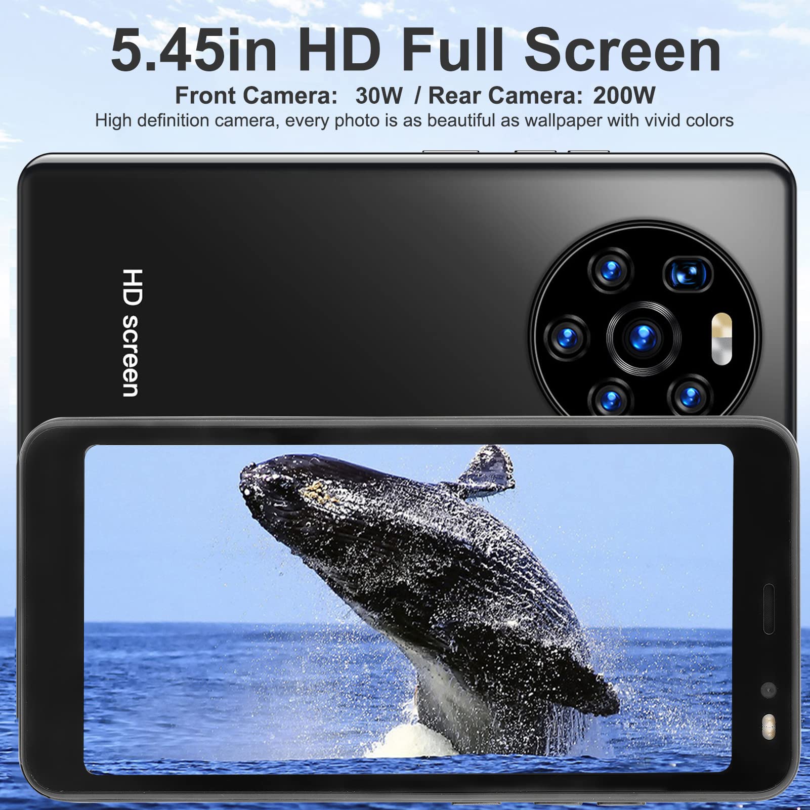 Garsentx Mate40 Pro Unlocked Smartphone, 5.45in HD Full Screen Cell Phones with Dual-Core CPU Dual SIM Card Front Rear Dual Cameras Support Face Recognition 128GB Expandable Storage(512MB+4GB)