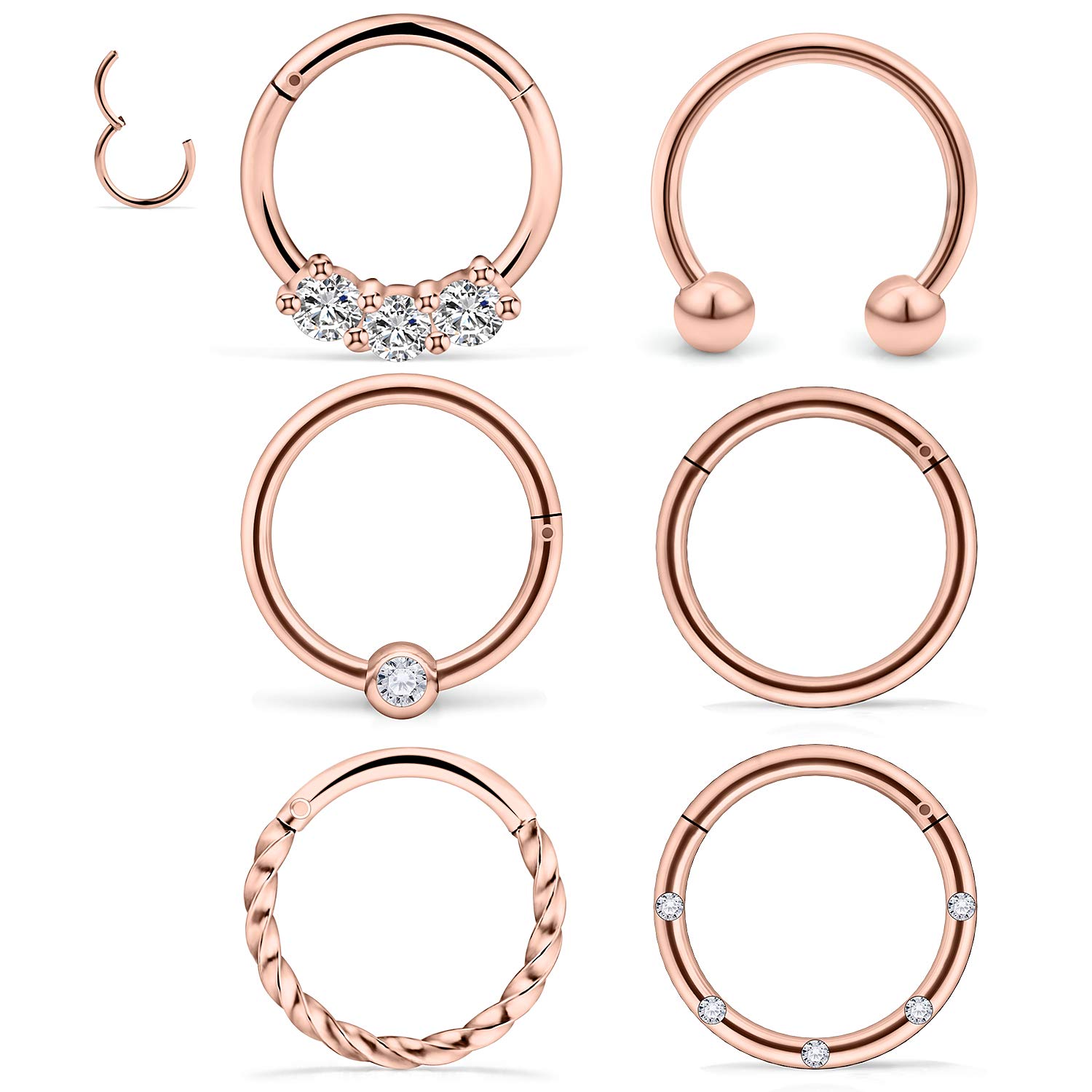 Dyknasz Septum Jewelry 16G Surgical Steel Nose Rings Hoop Septum Clicker Ring with Clear Diamond CZ Cartilage Tragus Helix Earring Piercing Jewelry for Women Men 10mm (3/8") Rose Gold