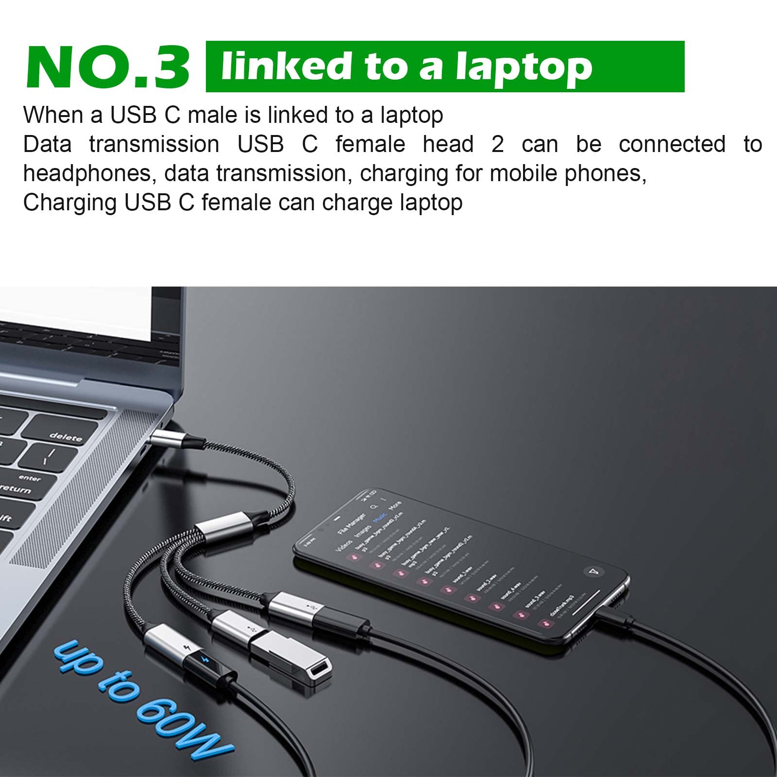 Fidioto USB C Male to Three USB C Female Cable Adapter, 3-in-1 USB C to USB C Female Adapter for Mac,Xbox One Series X/S,PS4,PS5,Laptop
