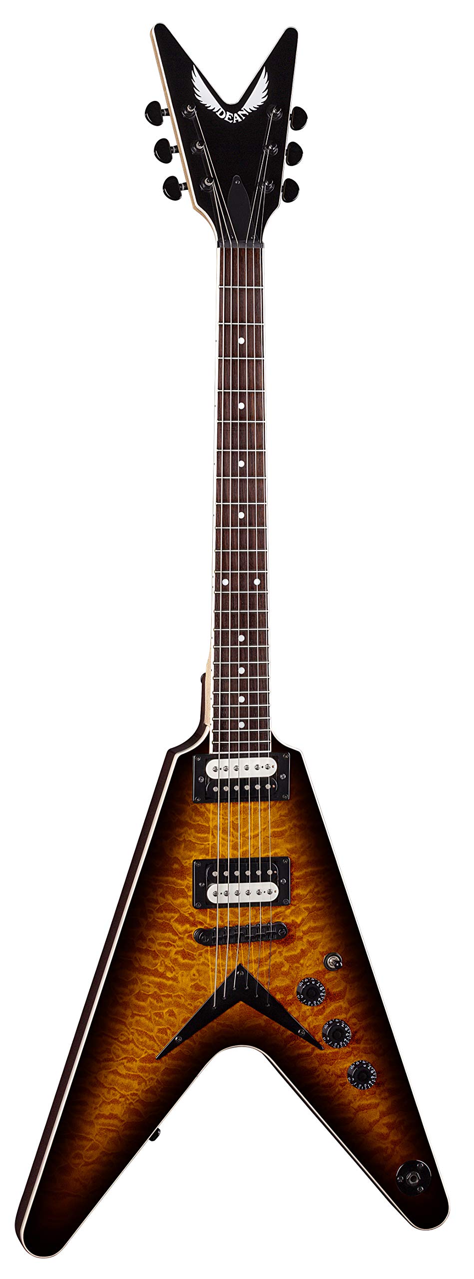 Dean Guitars 6 String VX Quilt Maple Electric Guitar, Trans Brazilia, Right, QM TBZ