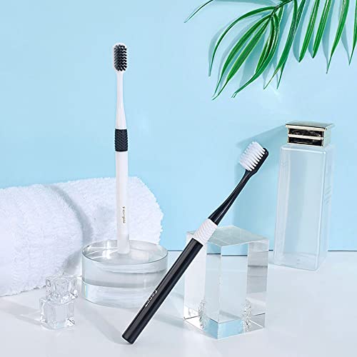 HOGREL Tooth Brushes with Travel Dust Covers Compact Soft Toothbrushes for Adults 8 Count [Black & White]