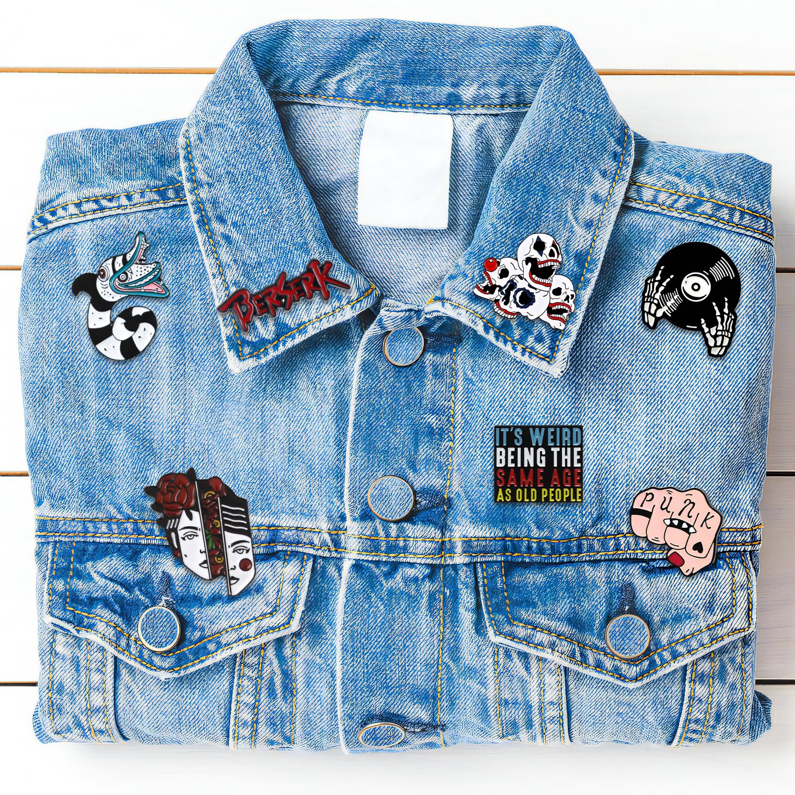 Pibupibu 7 Pack Punk Enamel Pins Funny Skeletons Snake Pins for Jacket Backpacks (Berserk)